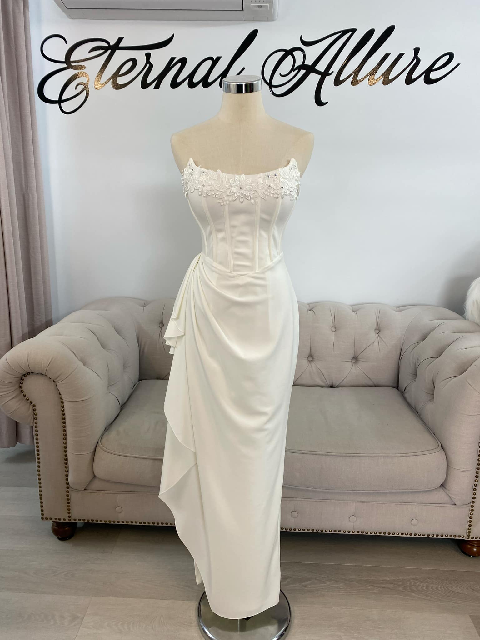 Emma off white wedding dress with slit . – Eternal Allure Pty Ltd