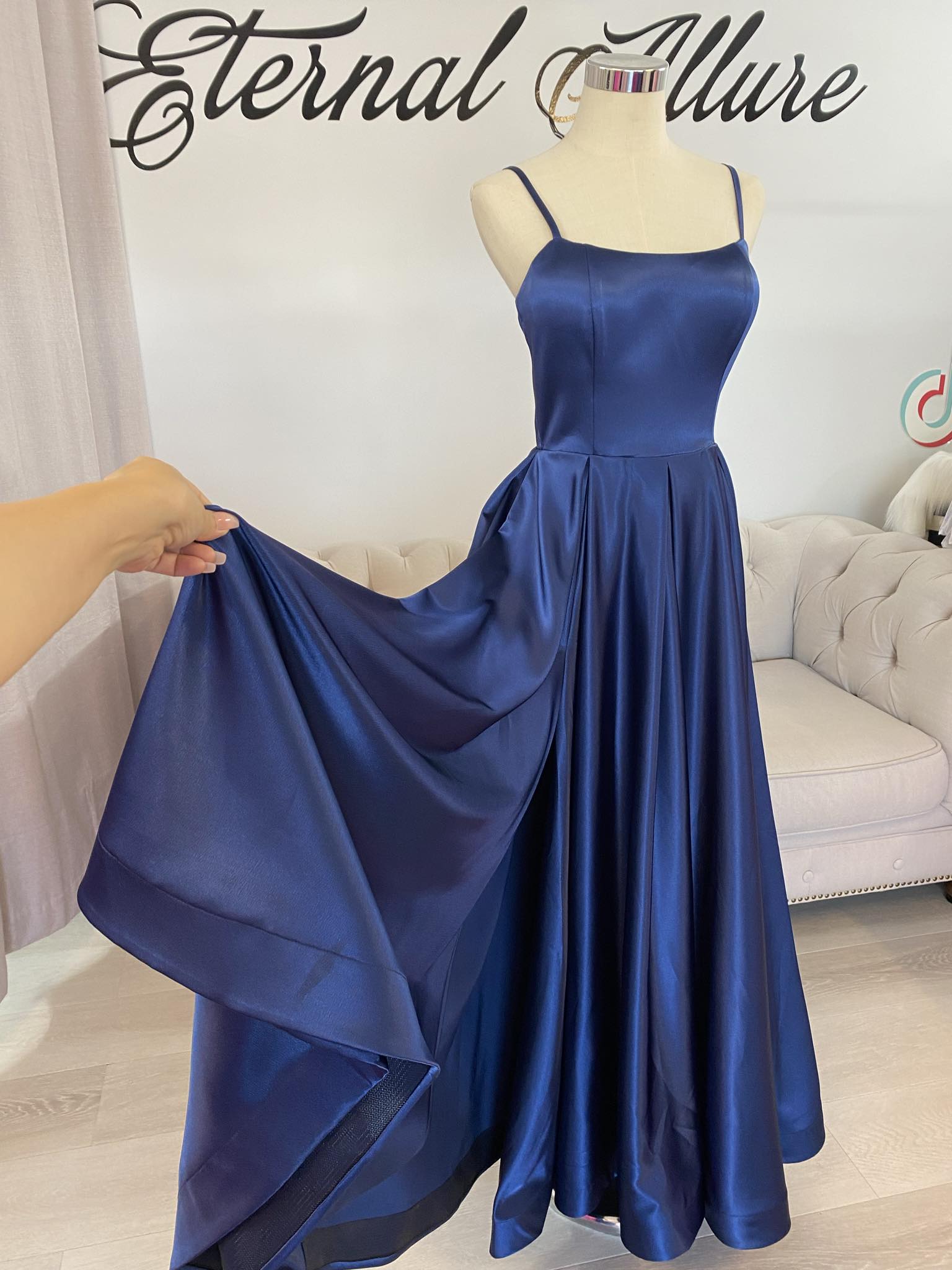 Tina navy formal dress (with slit and pockets) – Eternal Allure Pty Ltd