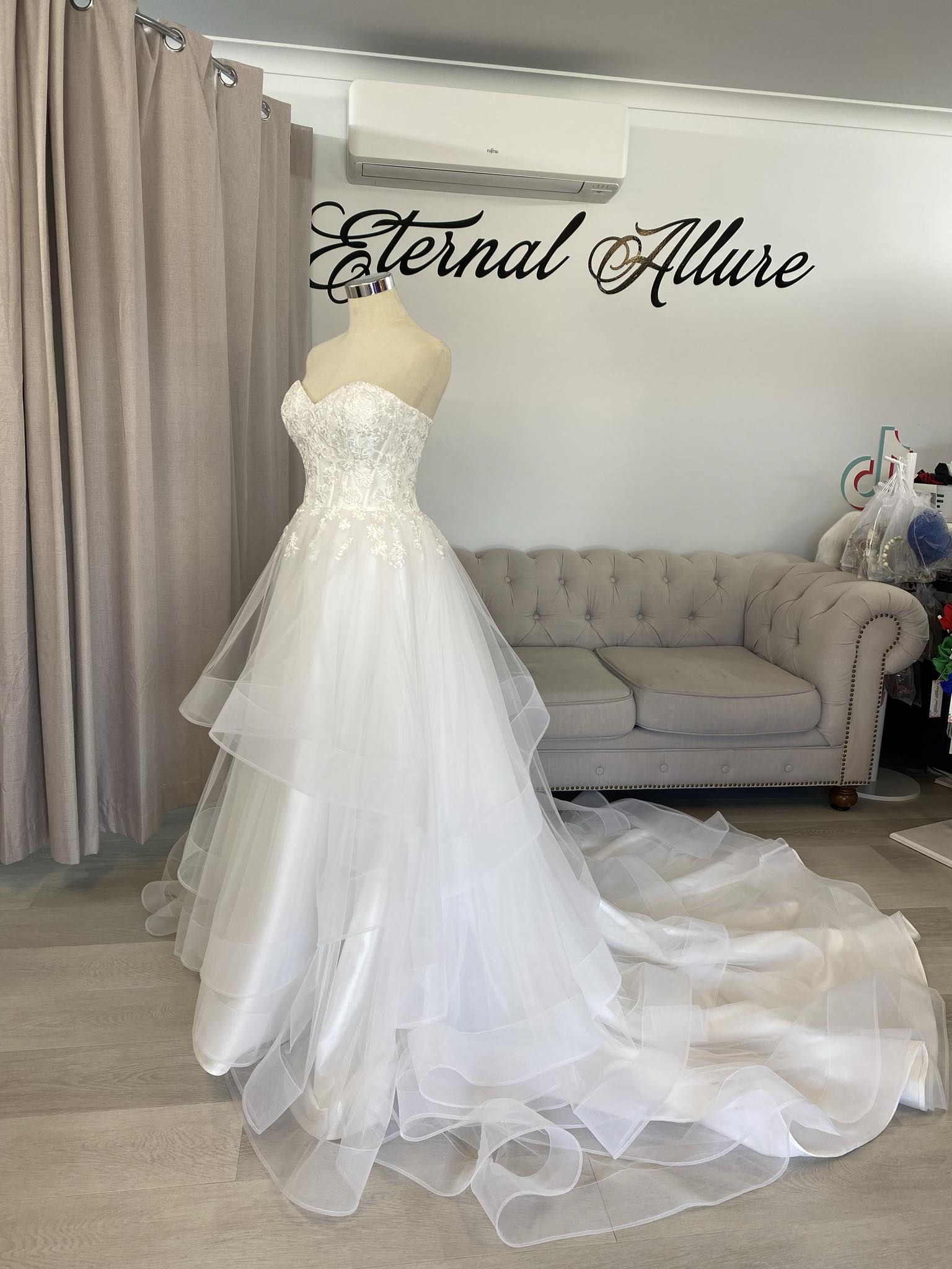 Mera waterfall wedding dress with the train (have pockets , removable – Eternal Allure Pty Ltd